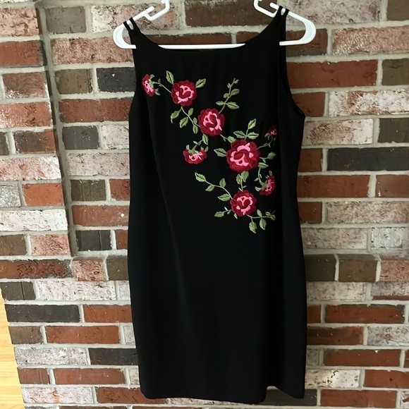CDC | Dresses | Cdc Black And Rose Red Embroidered Cocktail Dress Nwot ...